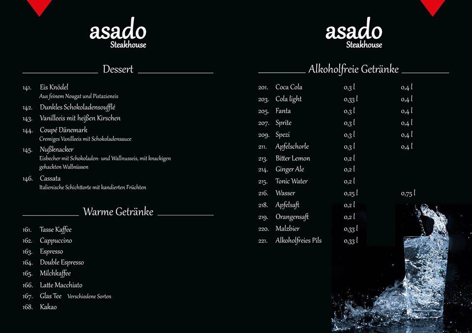 Menu at Asado Steakhouse, Lauenförde