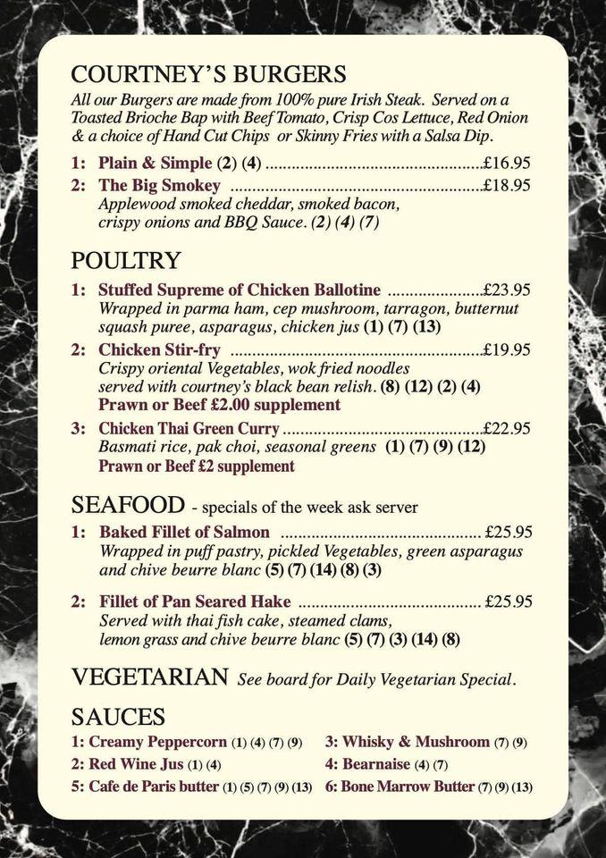 Menu at Courtneys Steakhouse, Newry