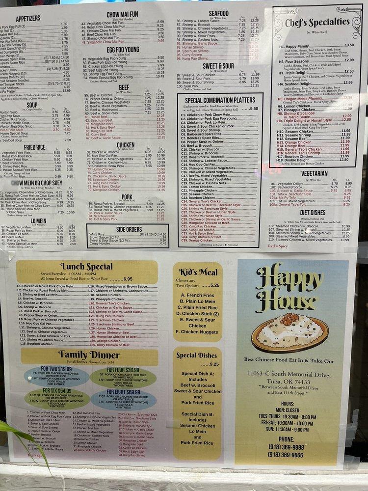 Menu at Happy House restaurant, Tulsa, S Memorial Dr
