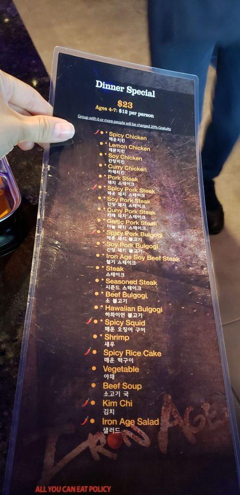 Menu at Iron Age Korean Steakhouse - Sandy Springs, Sandy Springs ...