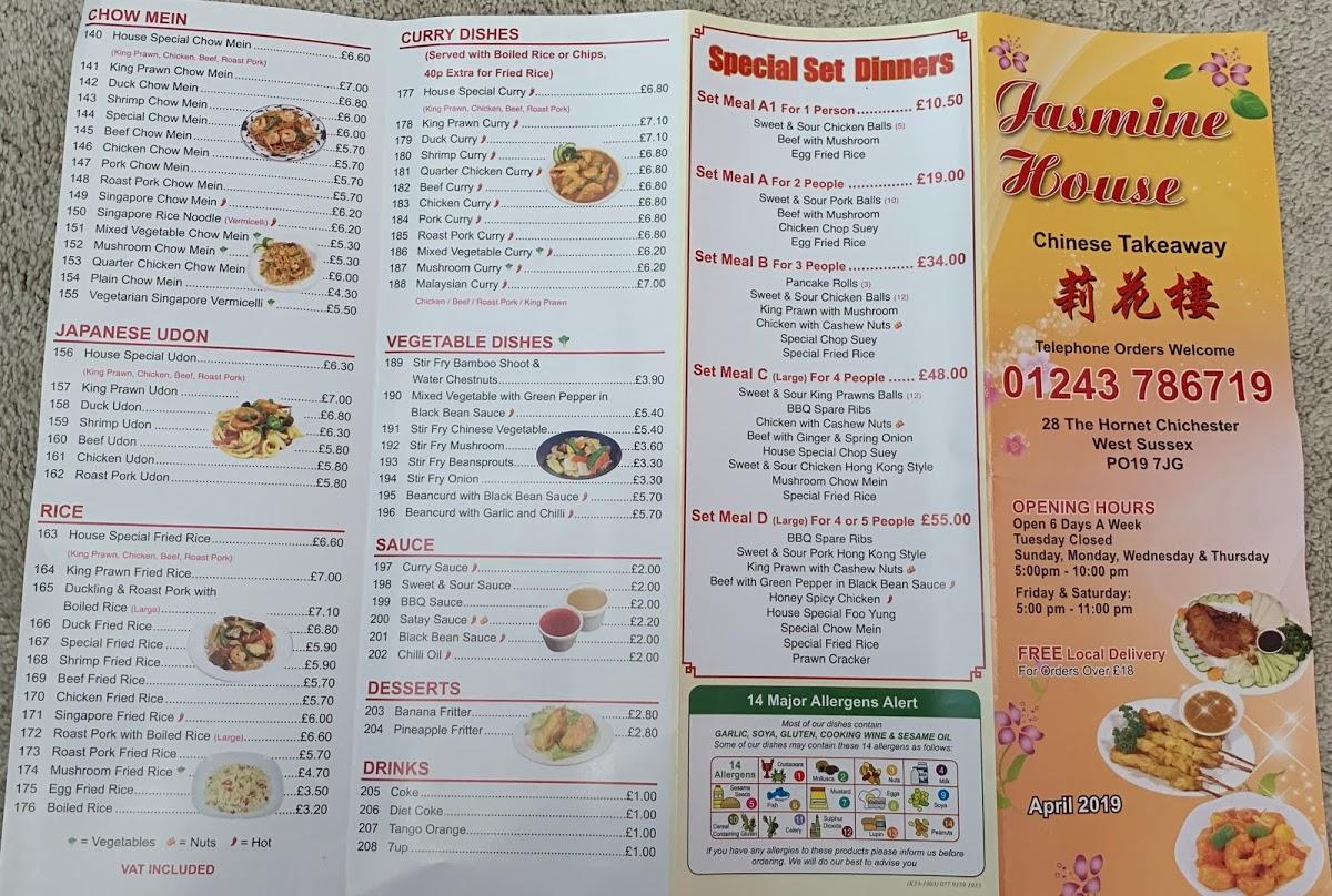 Jasmine House Chinese Takeaway Pagham Menu at Josh Hayes blog