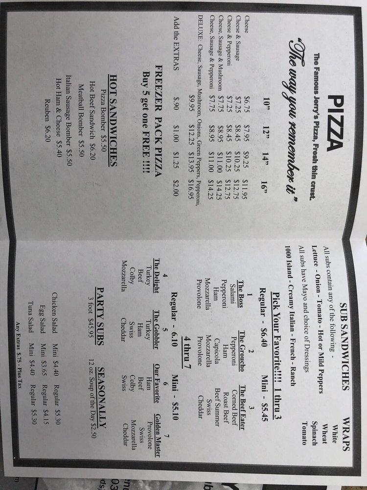 Menu at Jerry's Fresh Pizza pizzeria, Racine