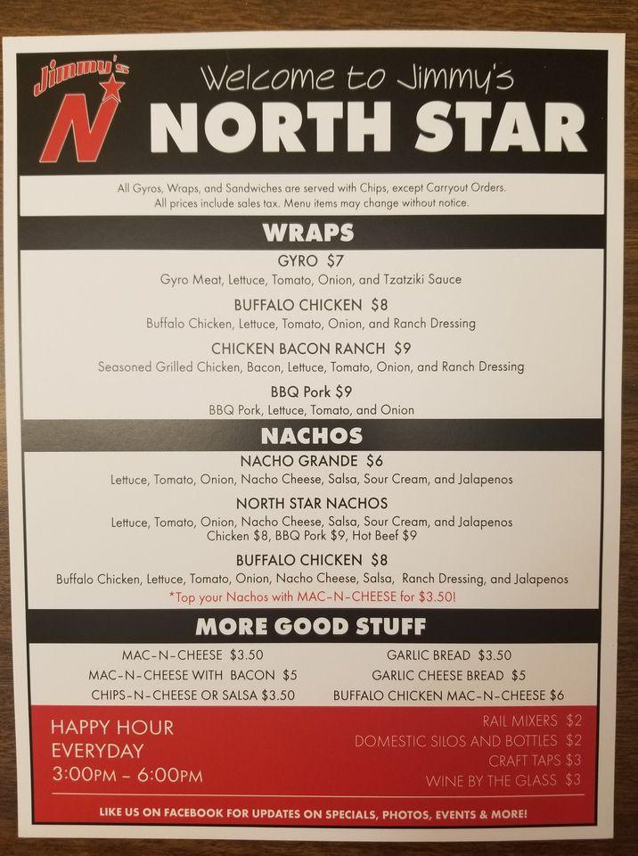 Menu at Jimmy's North Star pub & bar, La Crosse