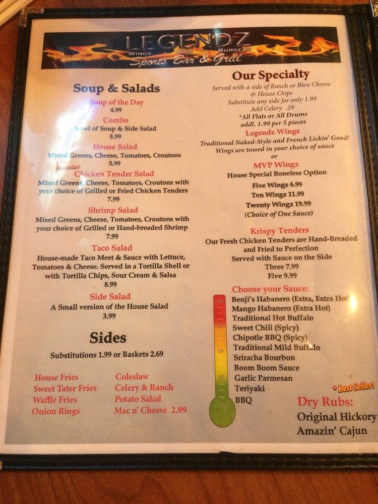 Menu at Legendz Sports Bar and Grill, French Lick