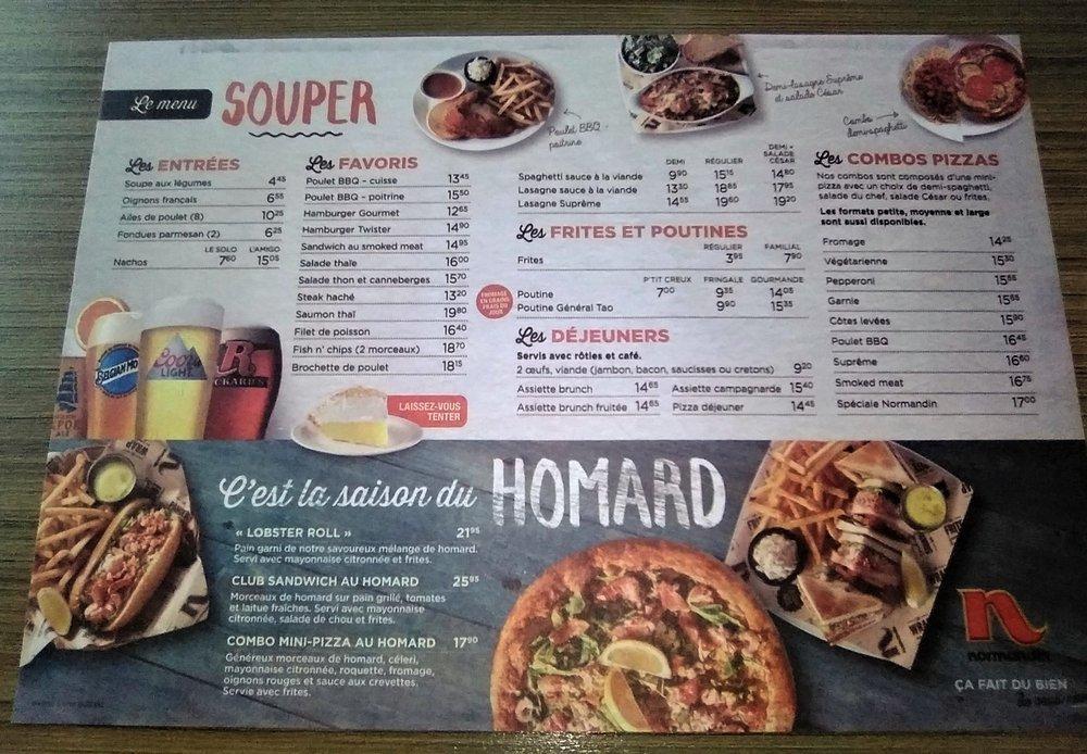 Menu at Normandin pizzeria, Rivière-du-Loup