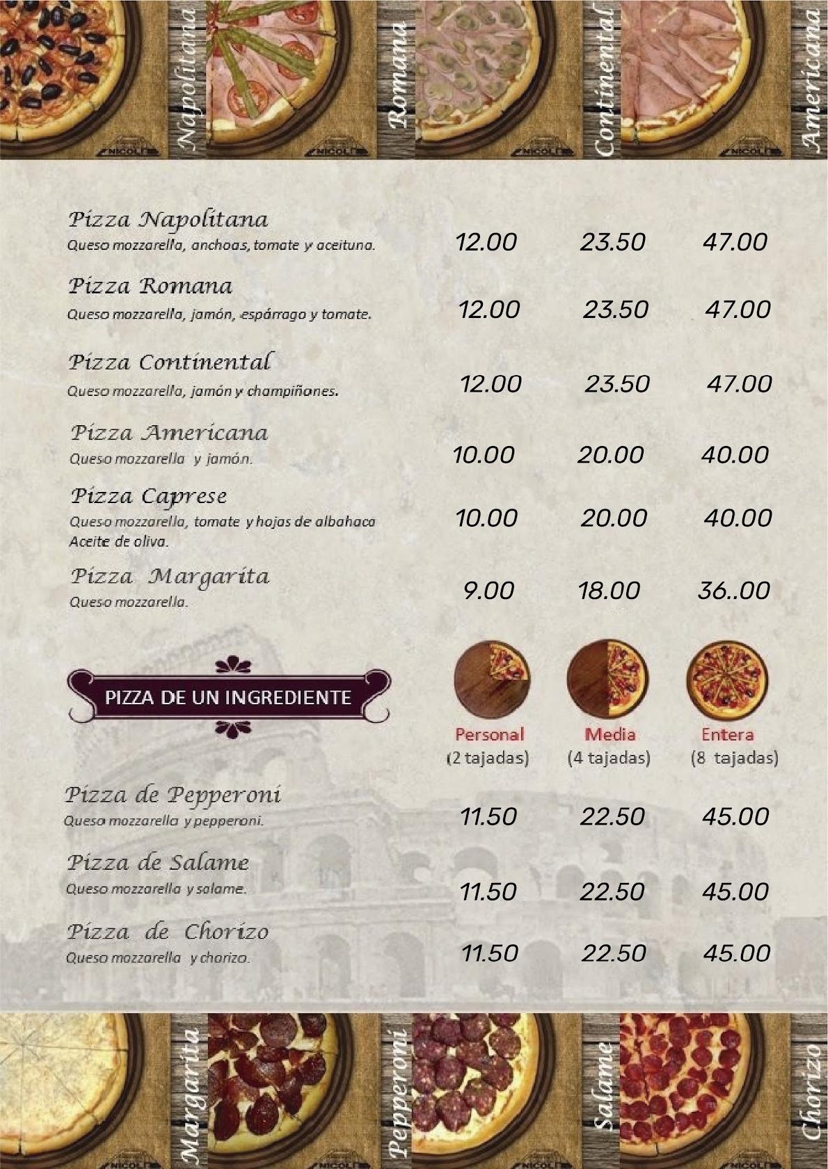 Menu at PIZZA NICOLA restaurant, Trujillo