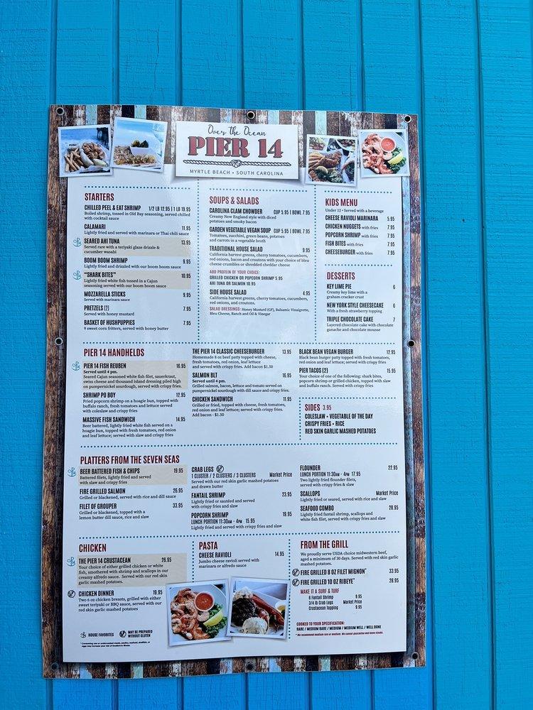 Menu at Pier 14 Seafood Restaurant, Gift Shop, and Fishing Pier, Myrtle ...