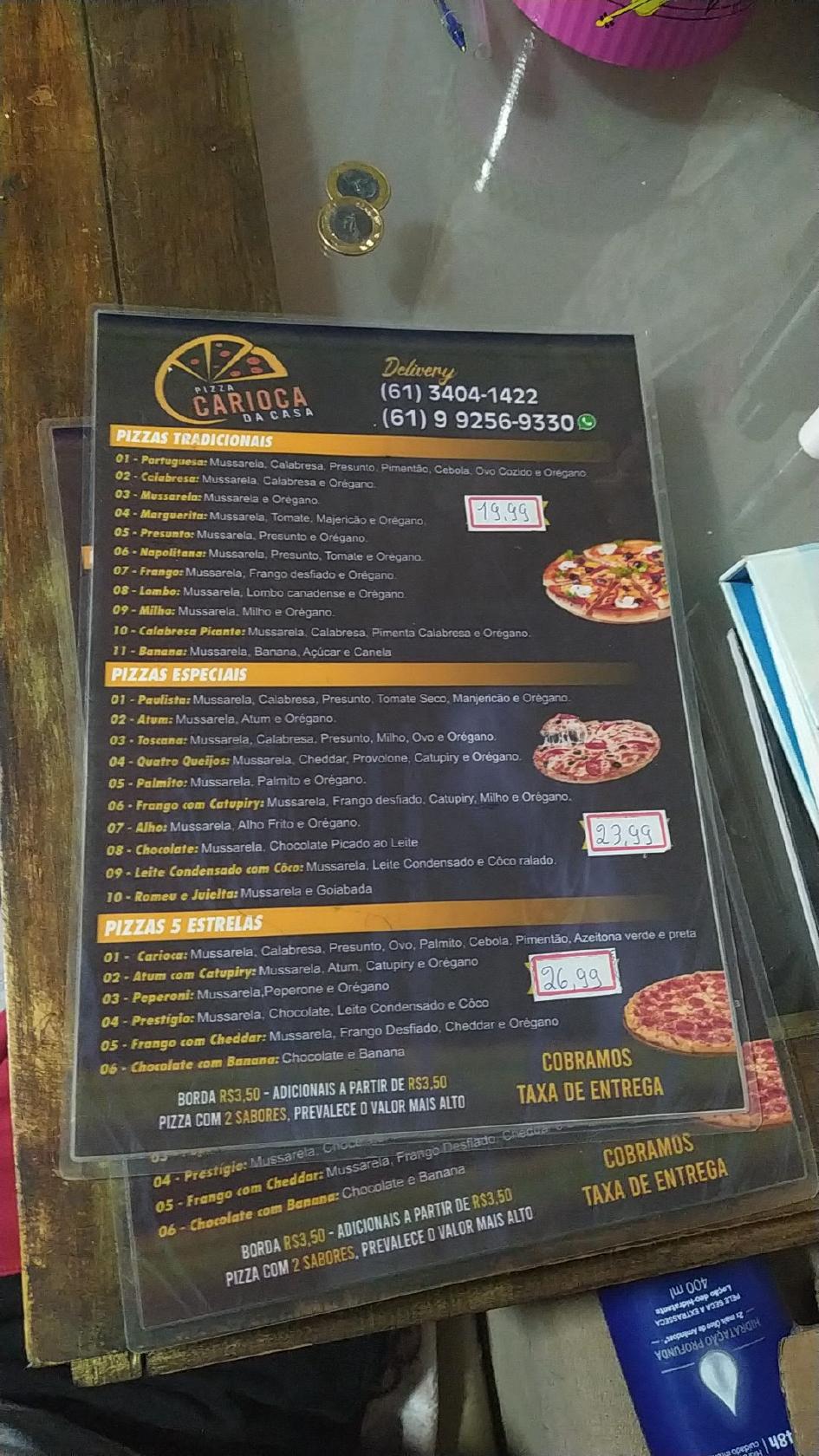 Menu em Pizza carioca da casa restaurante, Brasília