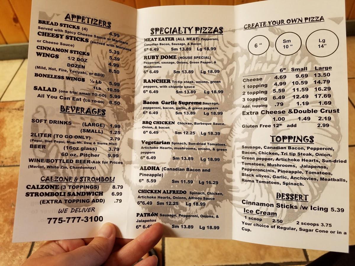 Menu at Ruby Mountain Pizza Co pizzeria, Spring Creek