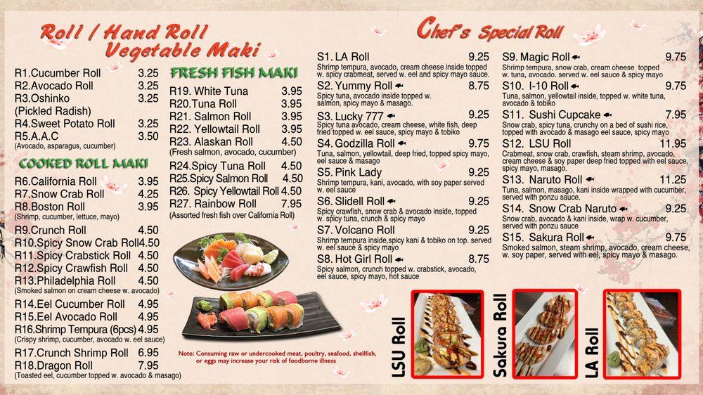 Menu at Ichiro hibachi Express ( Sakura Express) restaurant, Slidell