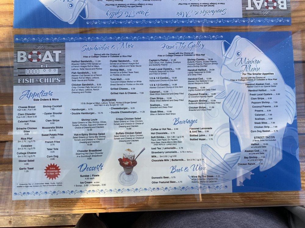 Menu at The Boat Fish & Chips restaurant, Coos Bay, 102 Hall Ave