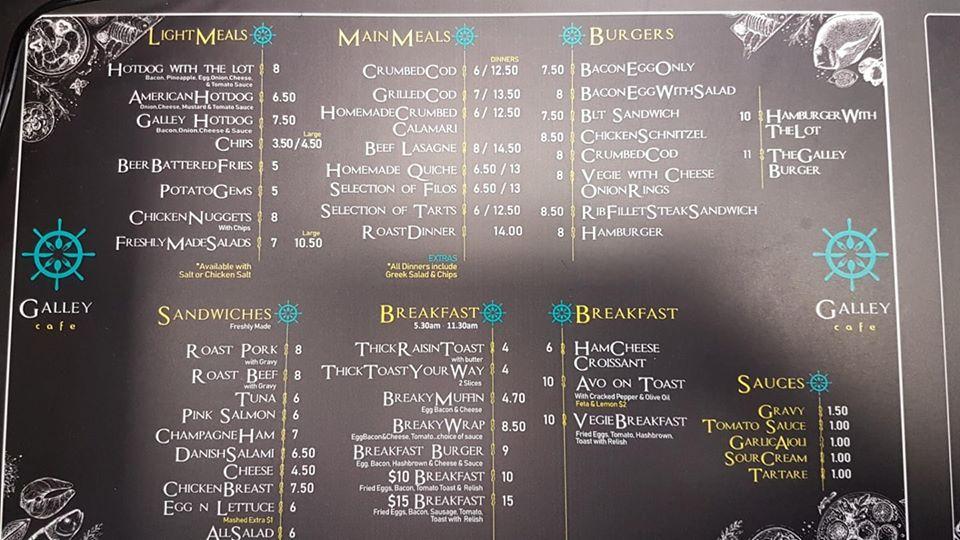 Menu at The Galley Cafe, Murarrie