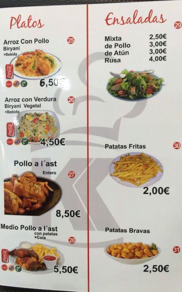 Menu at karam kebabish restaurant, Barcelona