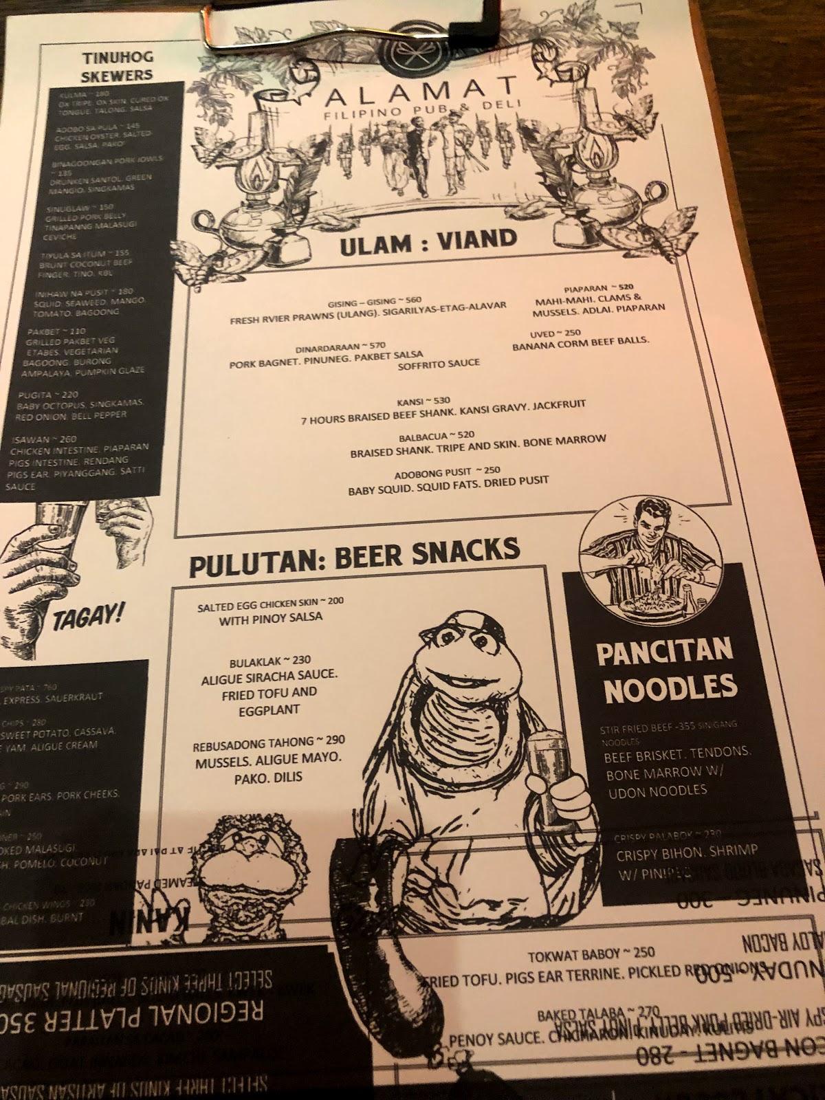 Menu at Alamat Filipino Cuisine restaurant, Makati