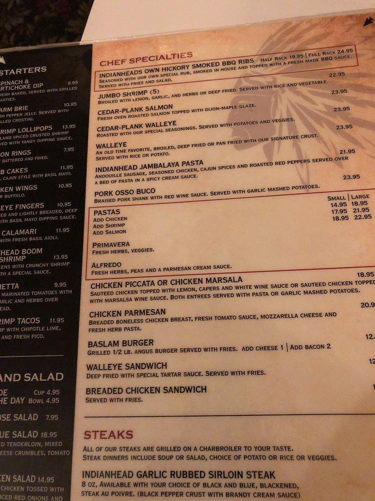 Menu at Indianhead Supper Club Inc, Balsam Lake, 107 Indianhead Shores Dr