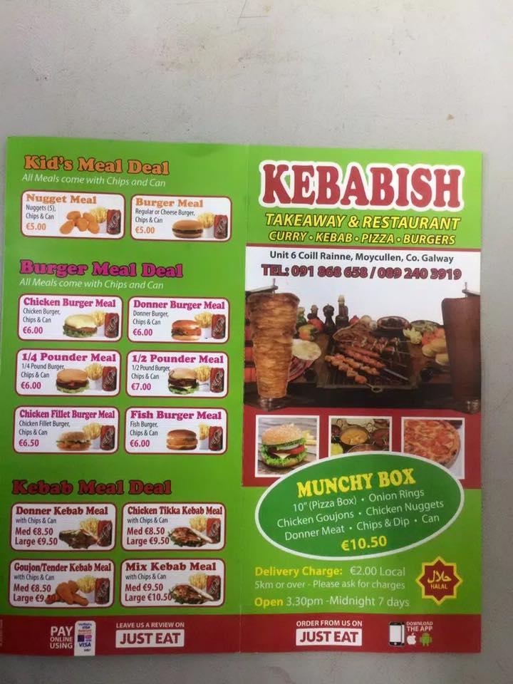 Menu at Kebabish moycullen restaurant, Galway