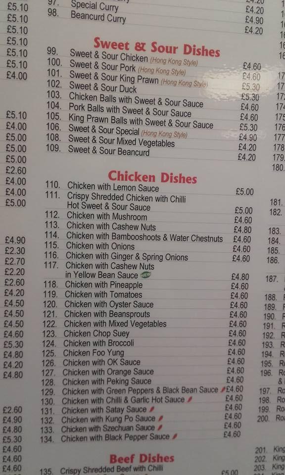 Menu at New Dragon Inn restaurant, Chesterfield