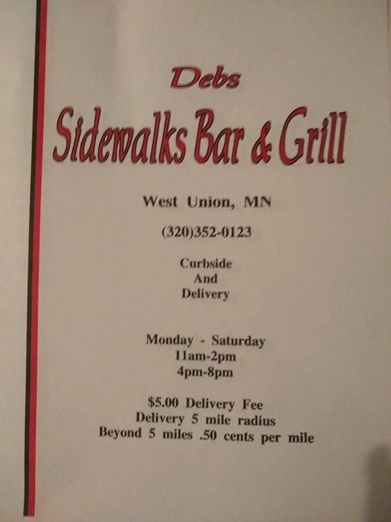 Menu at Sidewalks Saloon & Grill pub & bar, West Union