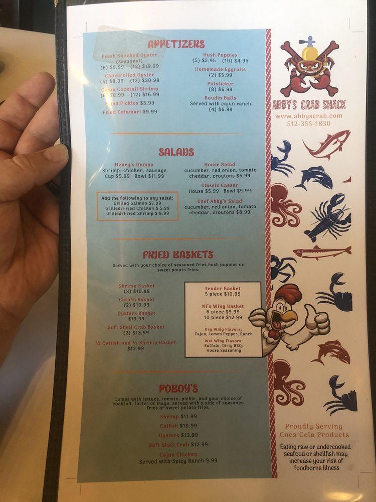 Menu at Abby's Crab Shack - Cedar Park pub & bar, Cedar Park