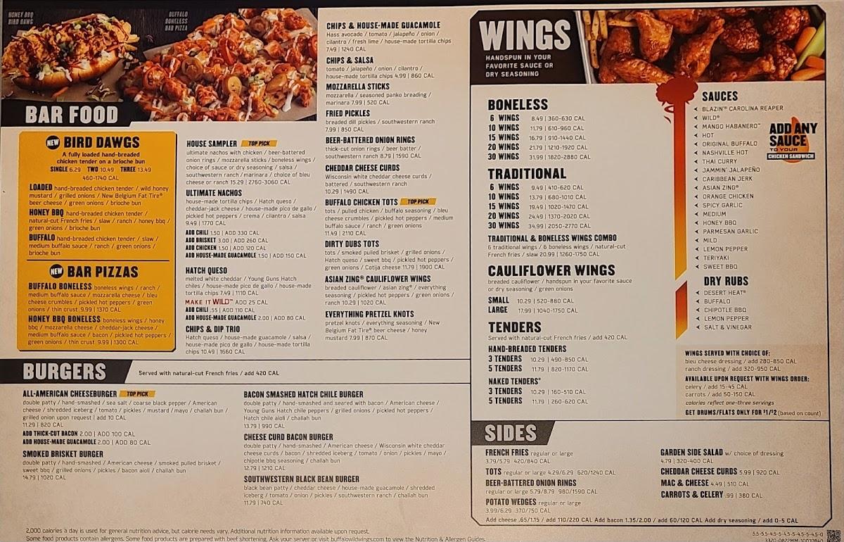 Menu at Buffalo Wild Wings pub & bar, Tuscaloosa