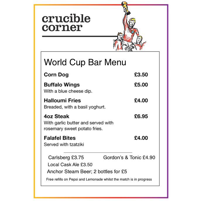 Menu at Crucible Corner restaurant, Sheffield