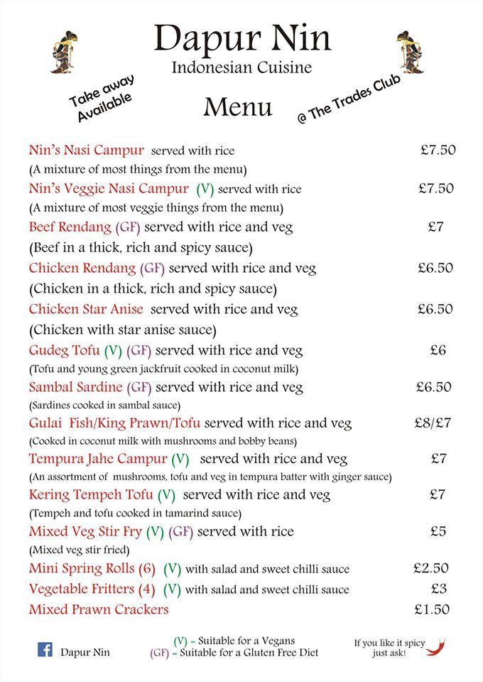 Menu at Dapur Nin restaurant, Hebden Bridge