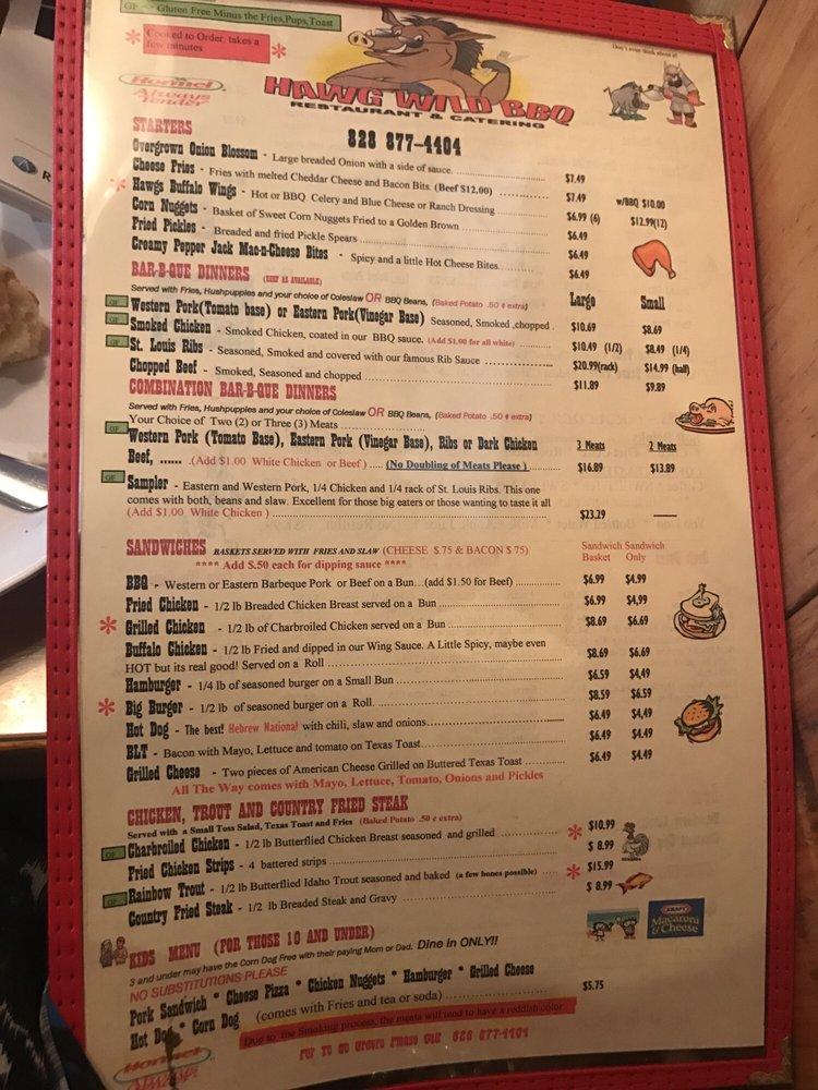 Menu at Hawg Wild Smokehouse & Taproom BBQ, Pisgah Forest