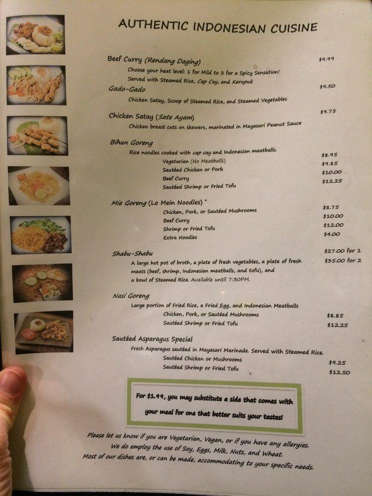 Menu at Mayasari Indonesian Grill restaurant, Greensburg