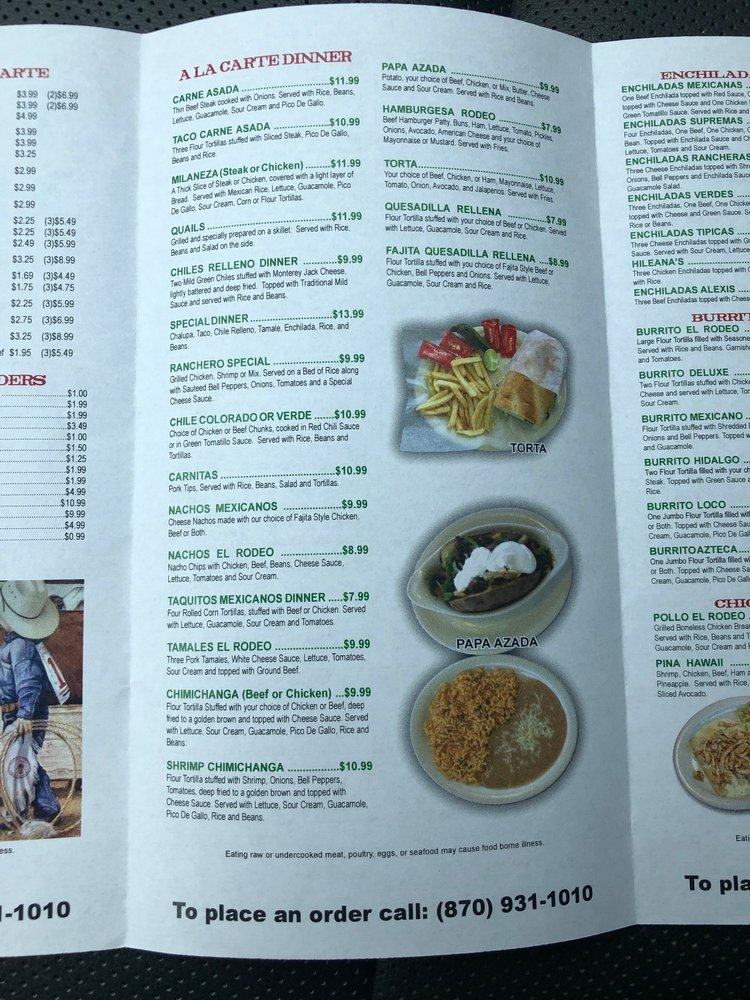Menu at Rodeo Mexican Grill restaurant, Jonesboro