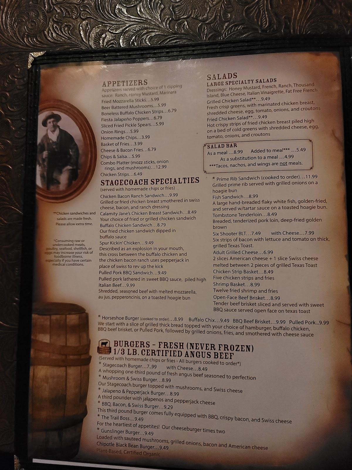 Menu at Stagecoach Steakhouse & Saloon, Gifford, CR3000 N