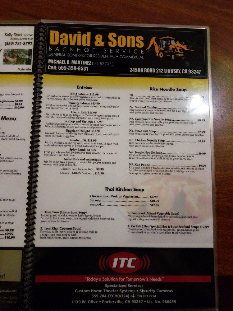 Menu at Thai Kitchen restaurant, Porterville