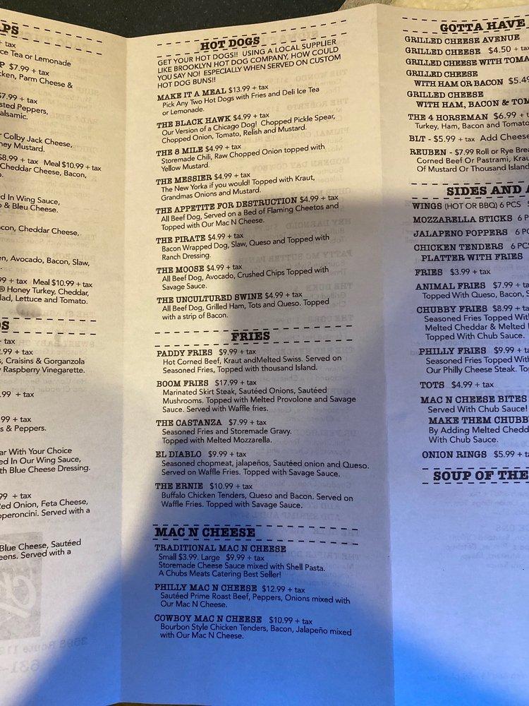 Menu at Chubs Burgers Burritos and Heroes restaurant, Farmingville