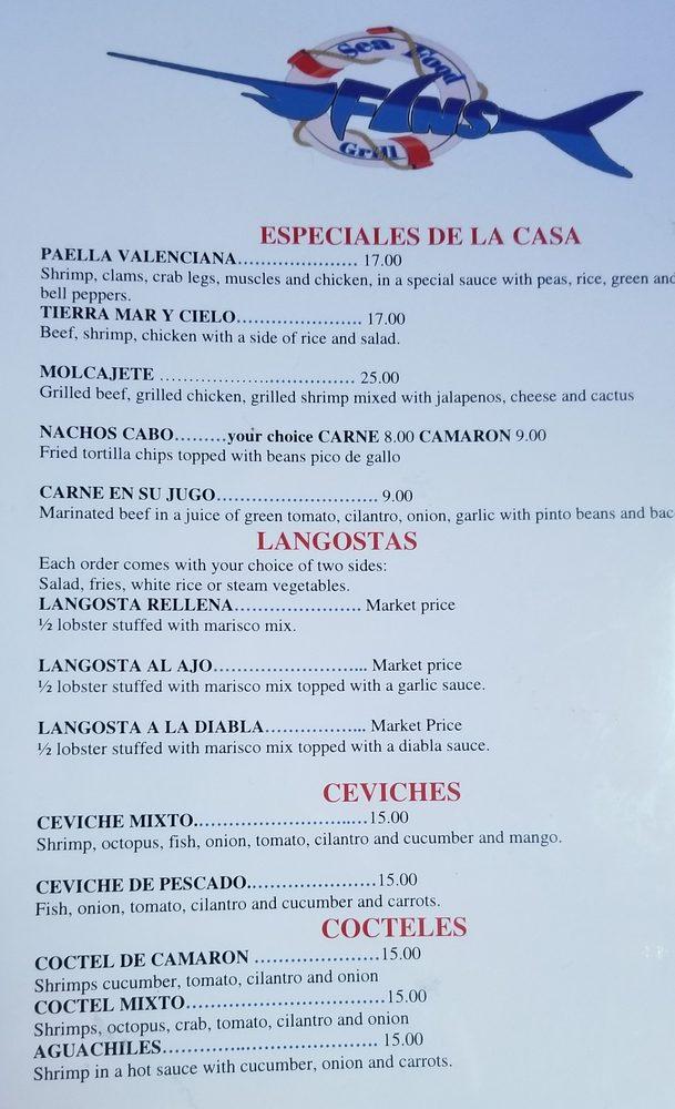 Menu at Fins & Grill, Los Angeles