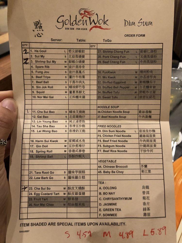 Menu at Golden Wok restaurant, San Antonio, Wurzbach Rd