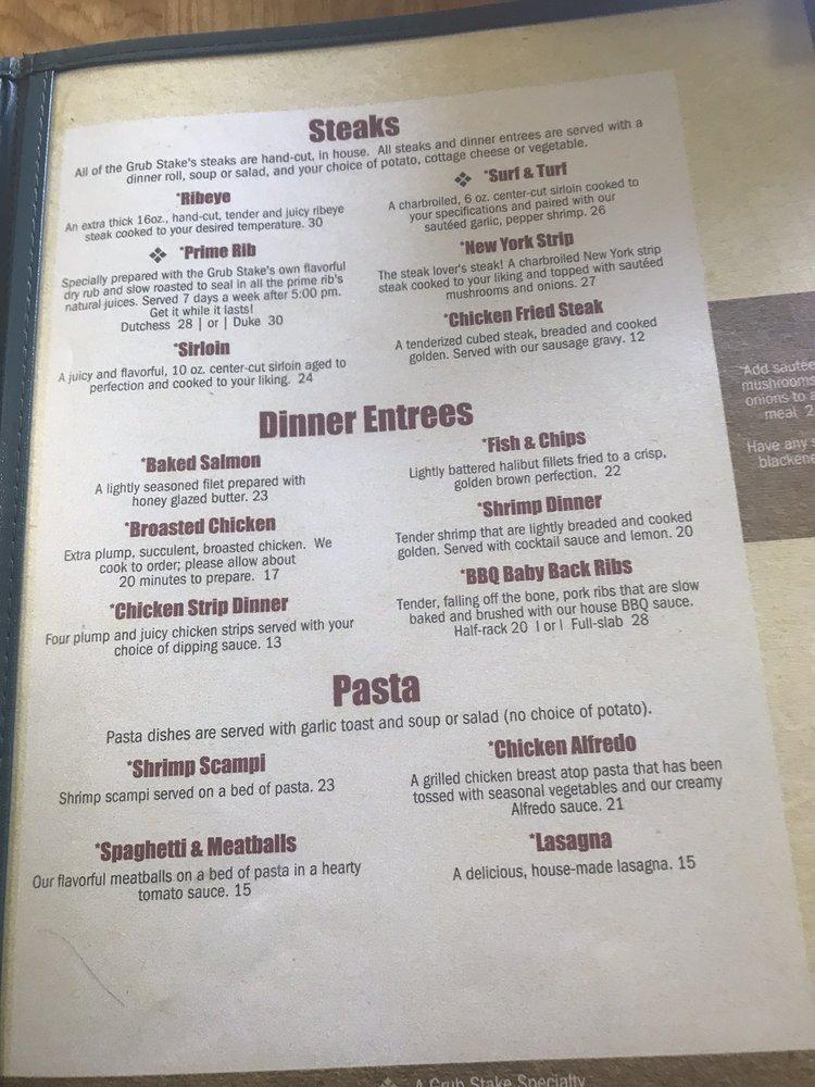 Menu at Grub Stake steakhouse, Helena Valley Northwest