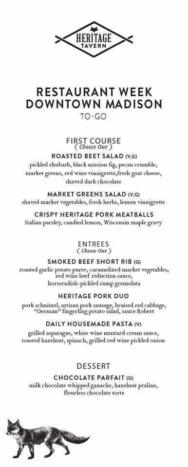Menu at Heritage Tavern restaurant, Madison