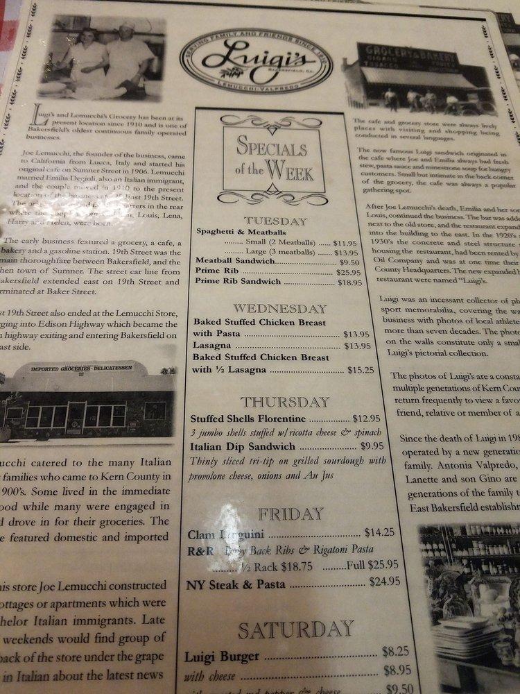 Menu at Luigi's Restaurant and Delicatessen, Bakersfield
