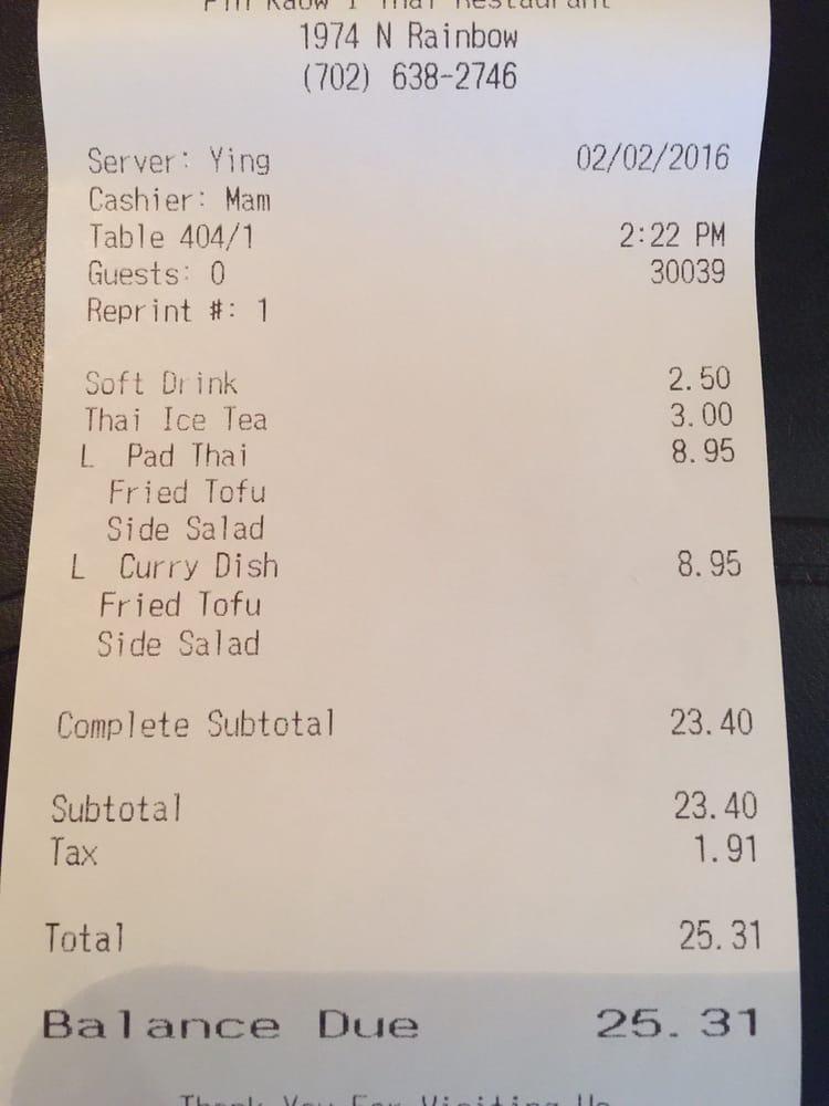 Menu at Pin Kaow Thai Restaurant Rainbow, Las Vegas, N Rainbow Blvd