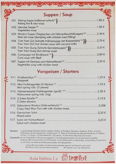 Speisekarte von Asia Imbiss Le restaurant, Stuttgart