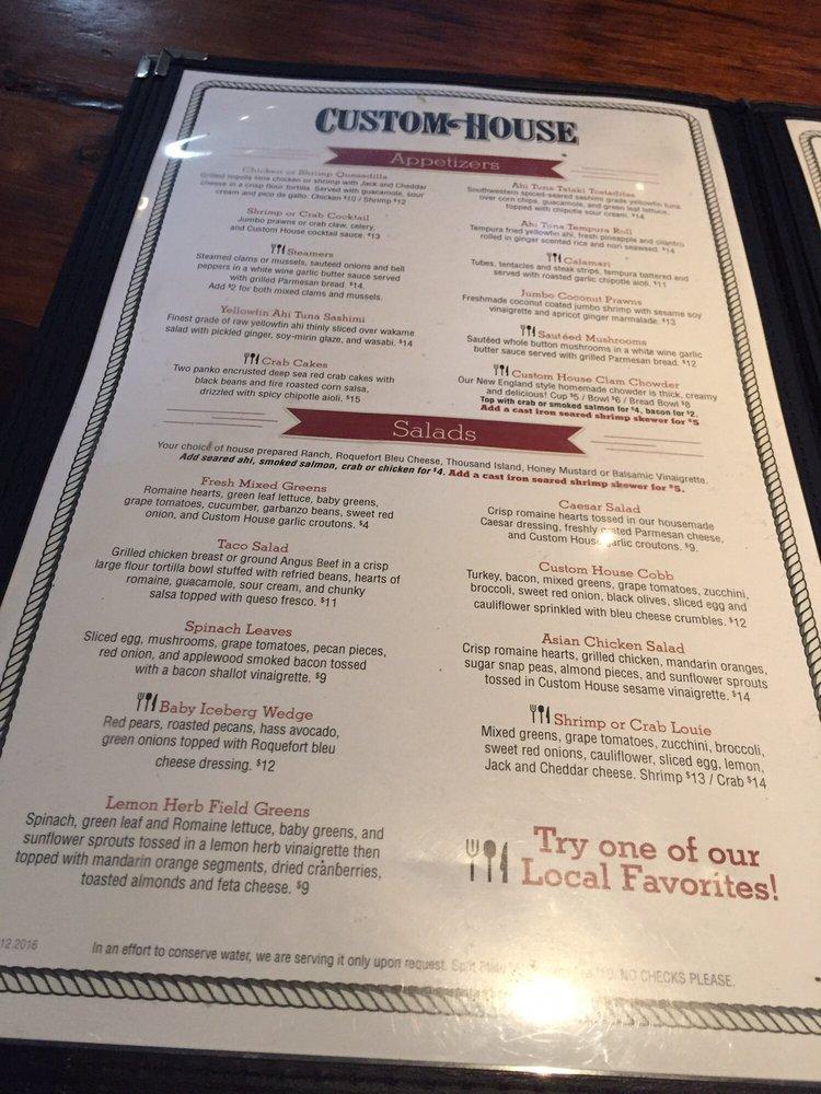 Menu at Custom House restaurant, Avila Beach