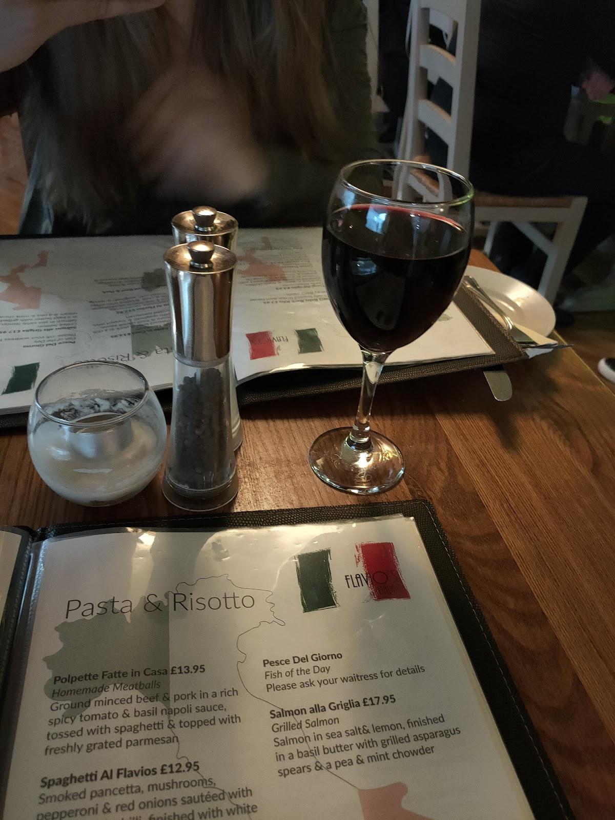 Menu at Flavio's restaurant, Liverpool