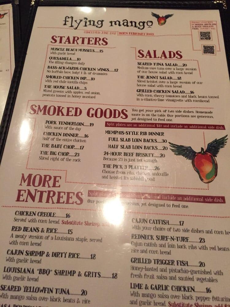 Menu at Flying Mango BBQ, Des Moines