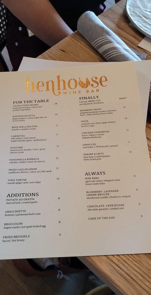 Menu at Hen House pub & bar, Memphis