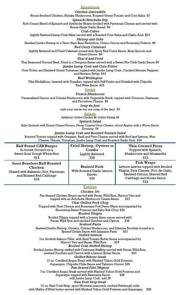 Menu at Main 101 Grill and Bar, La Porte