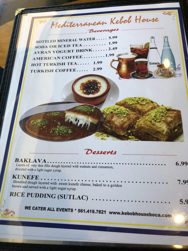 Menu at Mediterranean Kebob House restaurant, Boca Raton