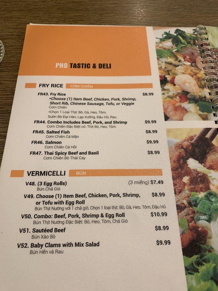 Menu at Pho Tastic & Deli restaurant, Corpus Christi