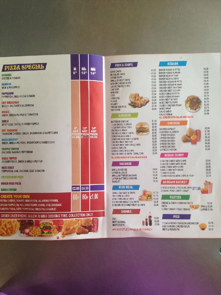 Menu at Snax Fish Bar, Shrewsbury