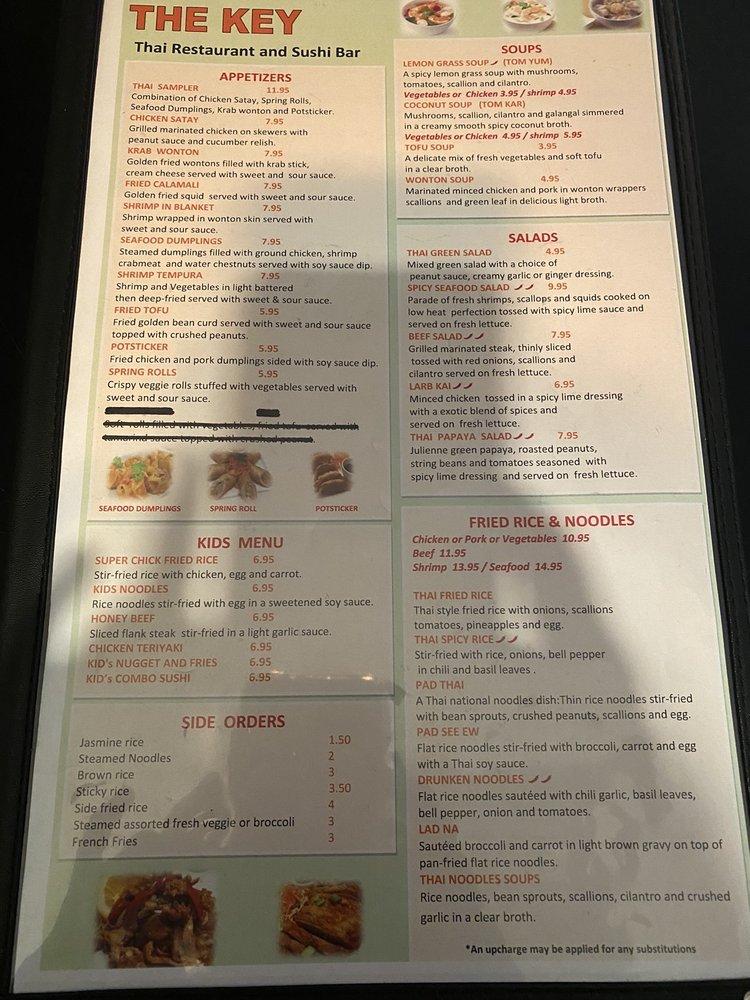 Menu at The Key Thai Restaurant and Sushi Bar, Key Largo