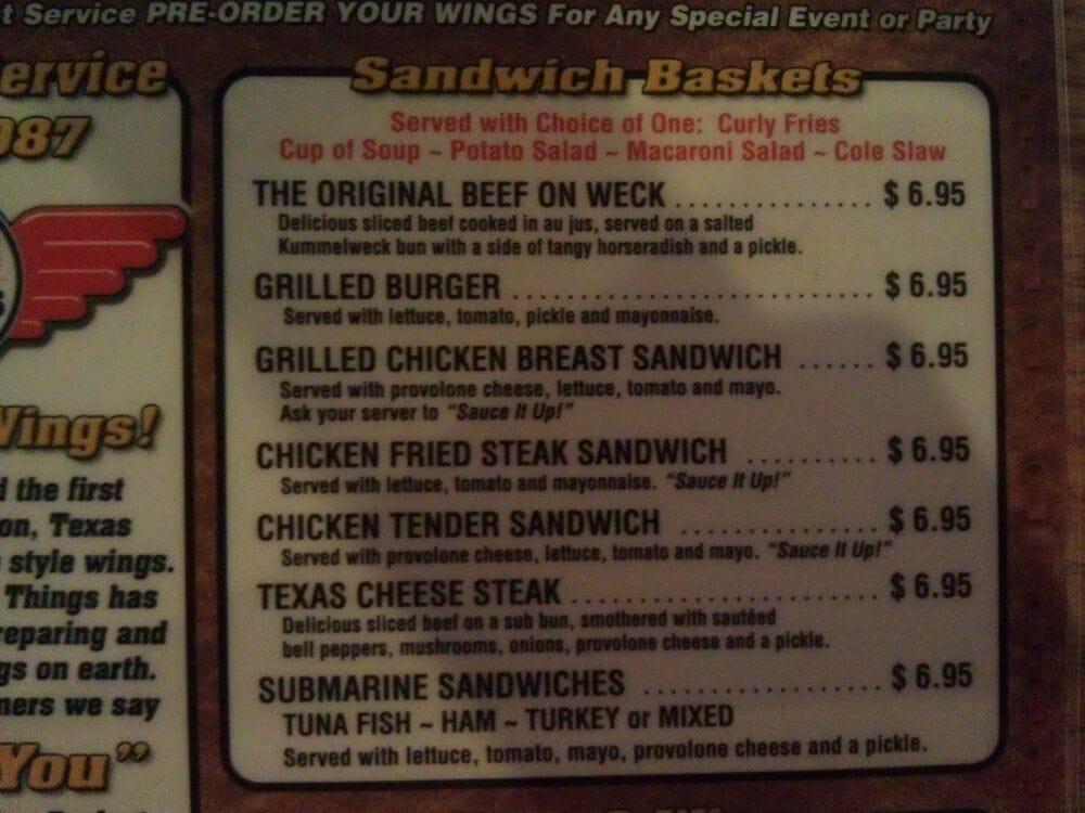 Menu at Wings 'n Things restaurant, Houston, FM 1960
