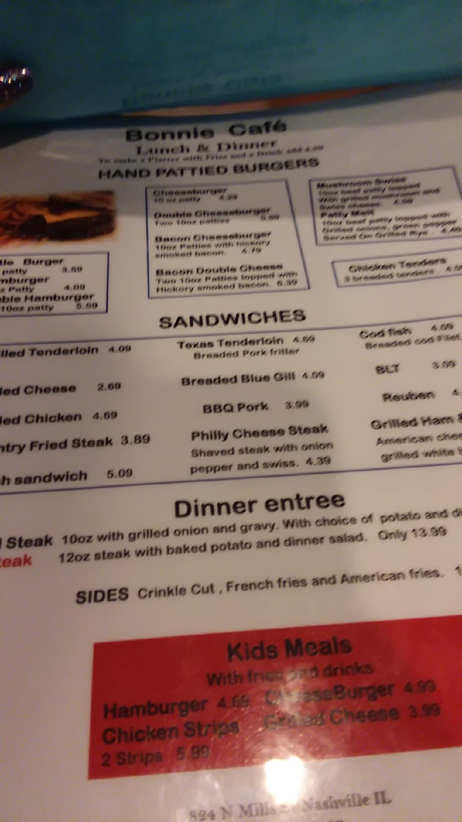 Menu at Bonnie Cafe, Nashville